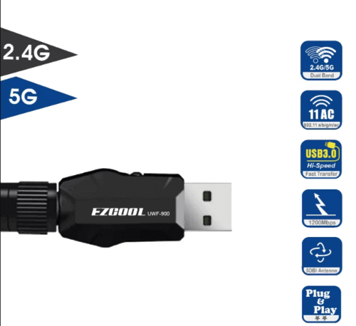 כרטיס רשת אלחוטי ( Dual Band USB WIFI ) EZCOOL UWF-900 1200MBPS